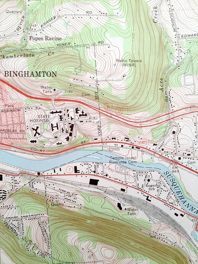 Antique Binghamton East, New York 1968 US Geological Survey Topographic ...