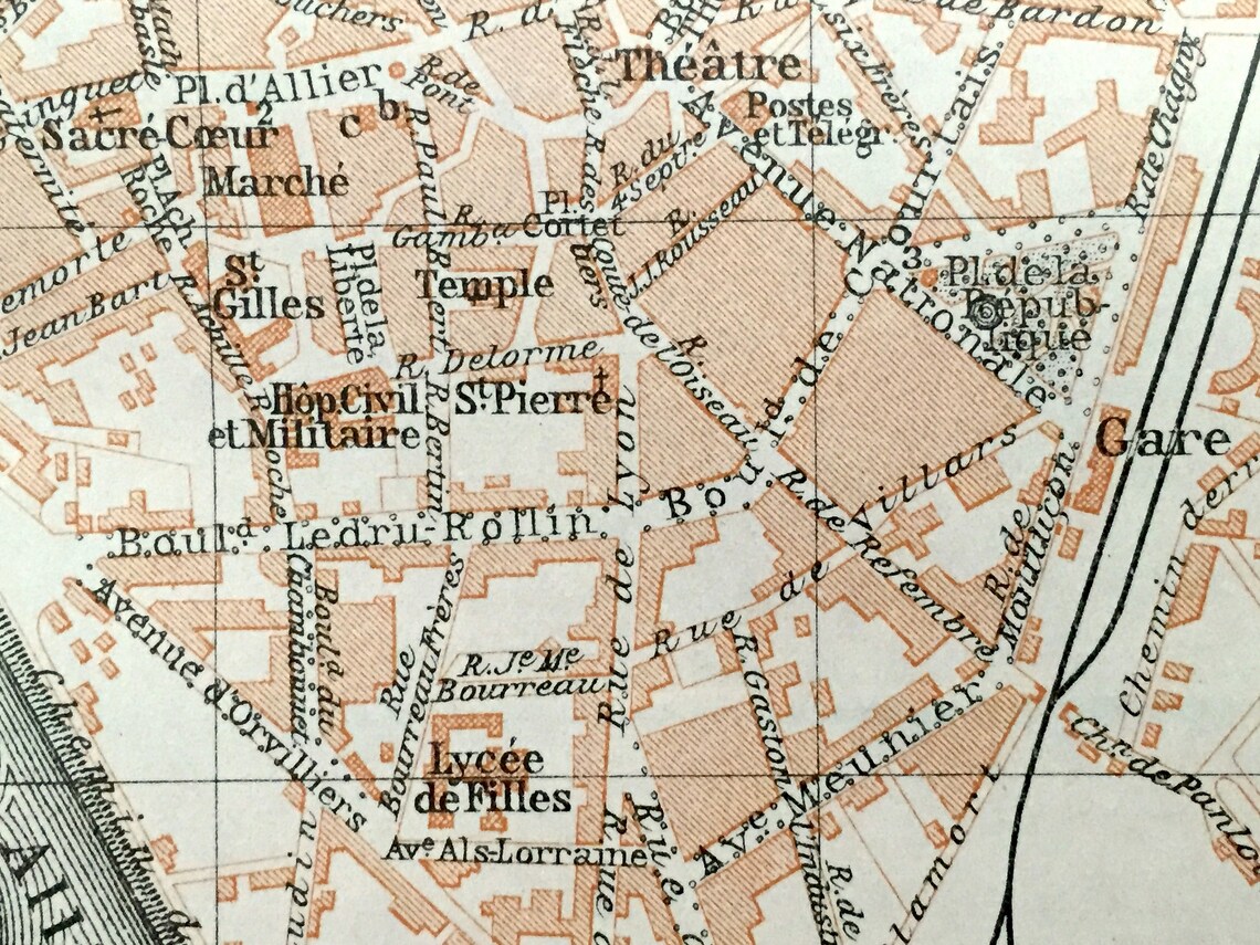 Antique 1914 Moulins France Map from Baedekers Guide Atlas | Etsy