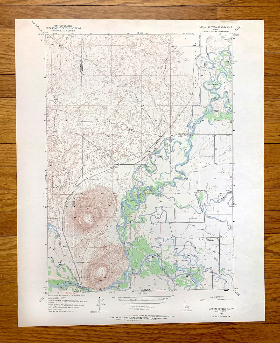 Antique Menan Buttes, Idaho 1951 US Geological Survey Topographic Map ...
