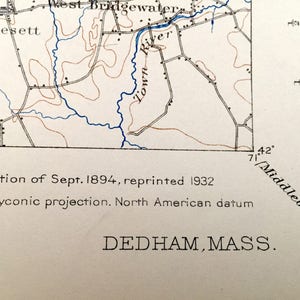 Antique Dedham, Massachusetts 1894 US Geological Survey Topographic Map – Norwood, Milton ...