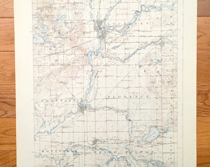 Antique Three Rivers, Michigan 1916 US Geological Survey Topographic ...