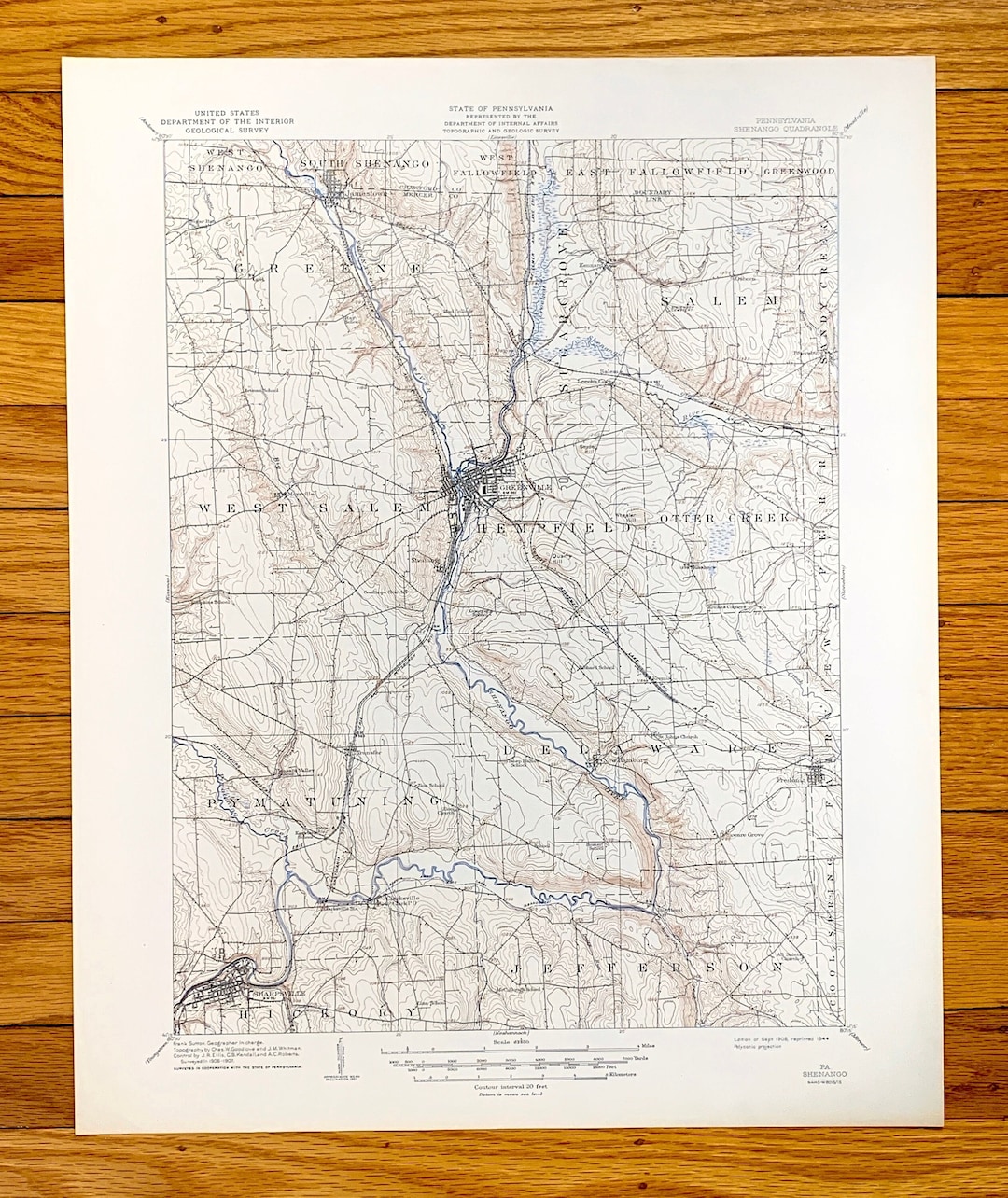 Antique Shenango, Pennsylvania 1908 US Geological Survey Topographic ...