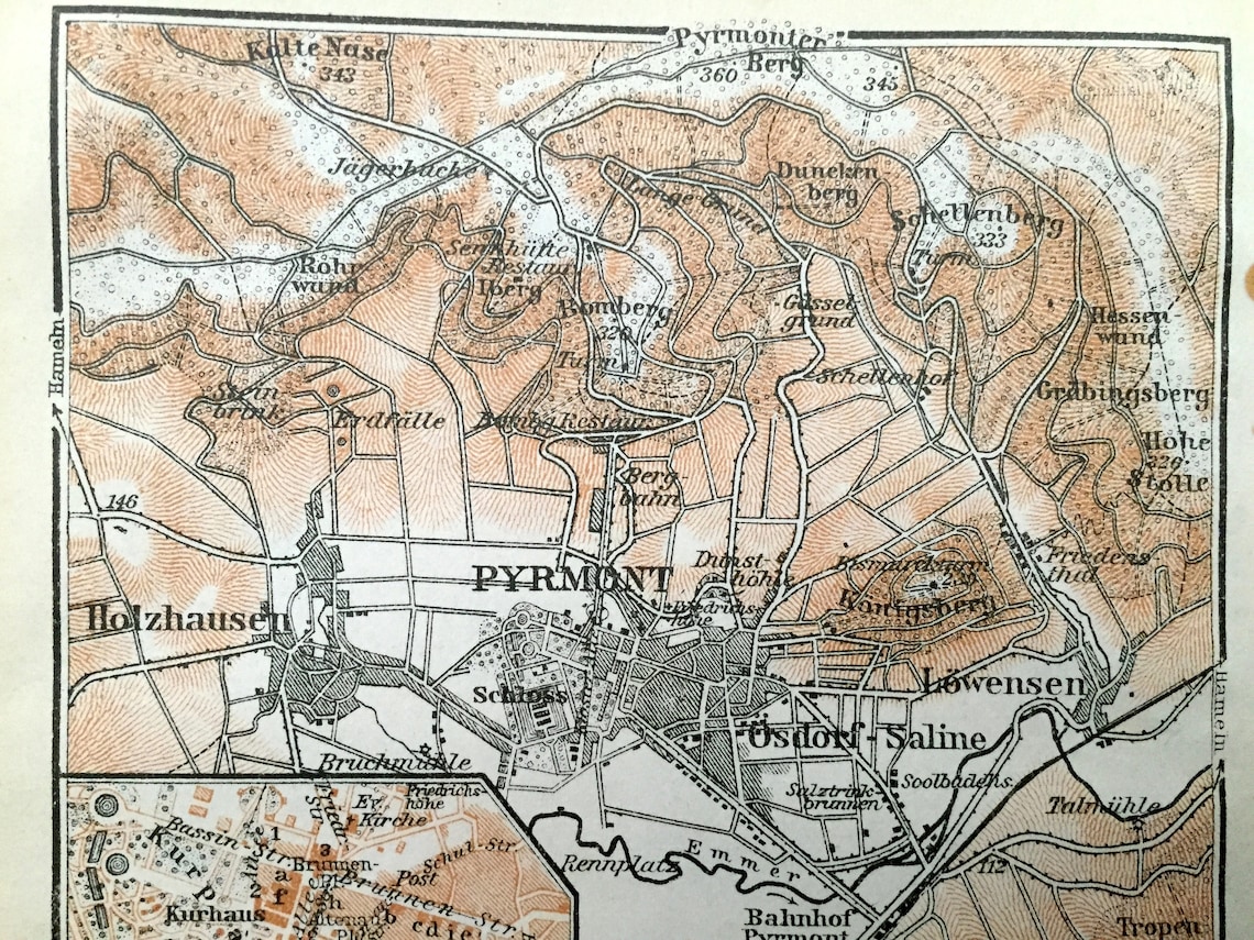 Antique 1925 Hamelin Pyrmont Germany Map From Baedekers Guide - Etsy