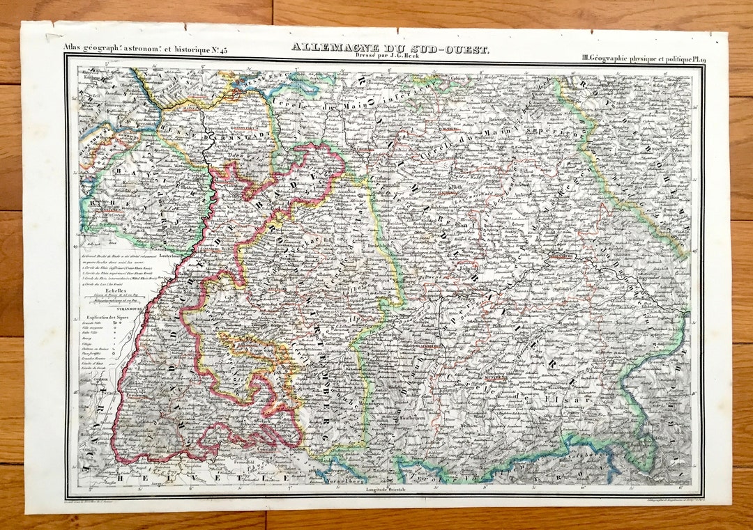 Antique 1835 Ancient Germany Map From JG Heck's Atlas Géographique ...