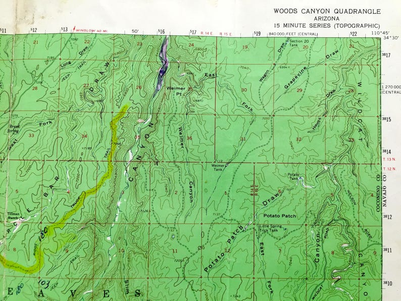 Antique Woods Canyon, Arizona 1961 US Geological Survey Topographic Map ...