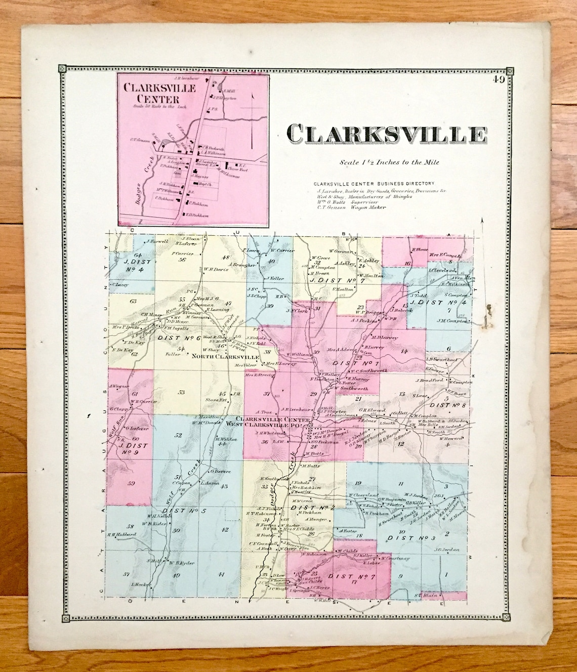 Antique 1869 Clarksville, New York Map From D.G. Beers Atlas of ...