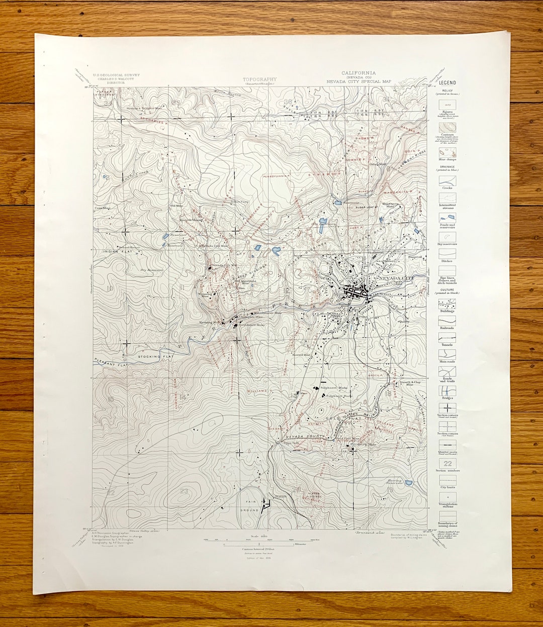Antique Nevada City, California 1886 US Geological Survey Topographic ...