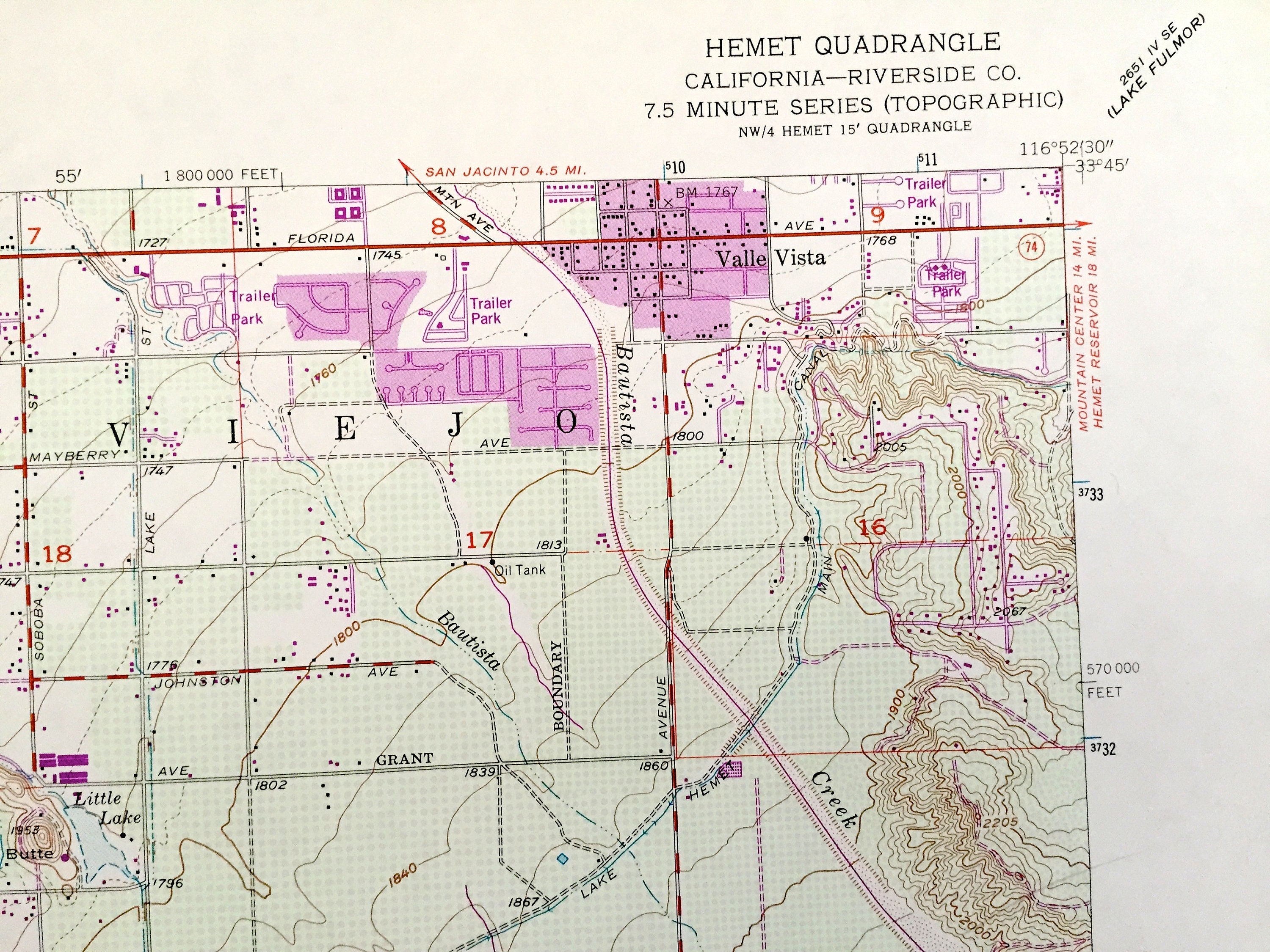 Antique Hemet, California 1953 US Geological Survey Topographic Map ...