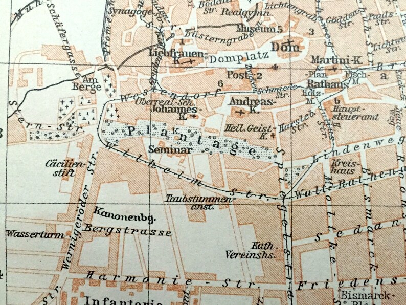 Antique 1925 Halberstadt Germany Map From Baedekers Guide - Etsy