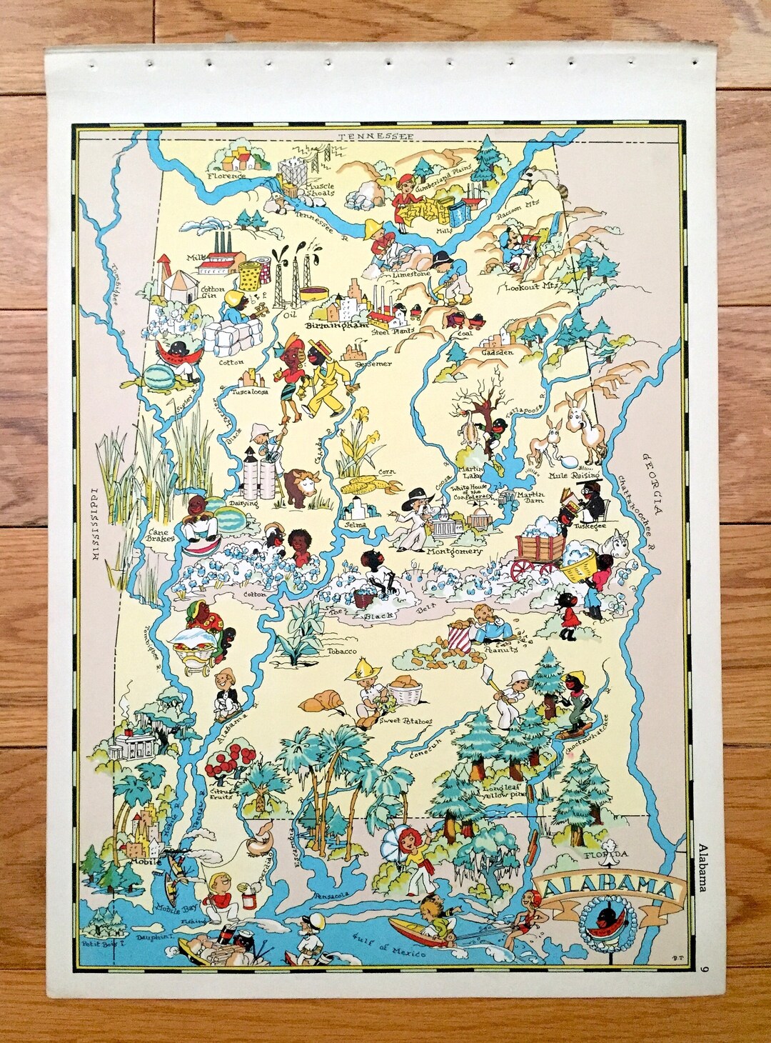 Antique 1938 Alabama State Map From Our Gay Geography by Ruth Taylor ...