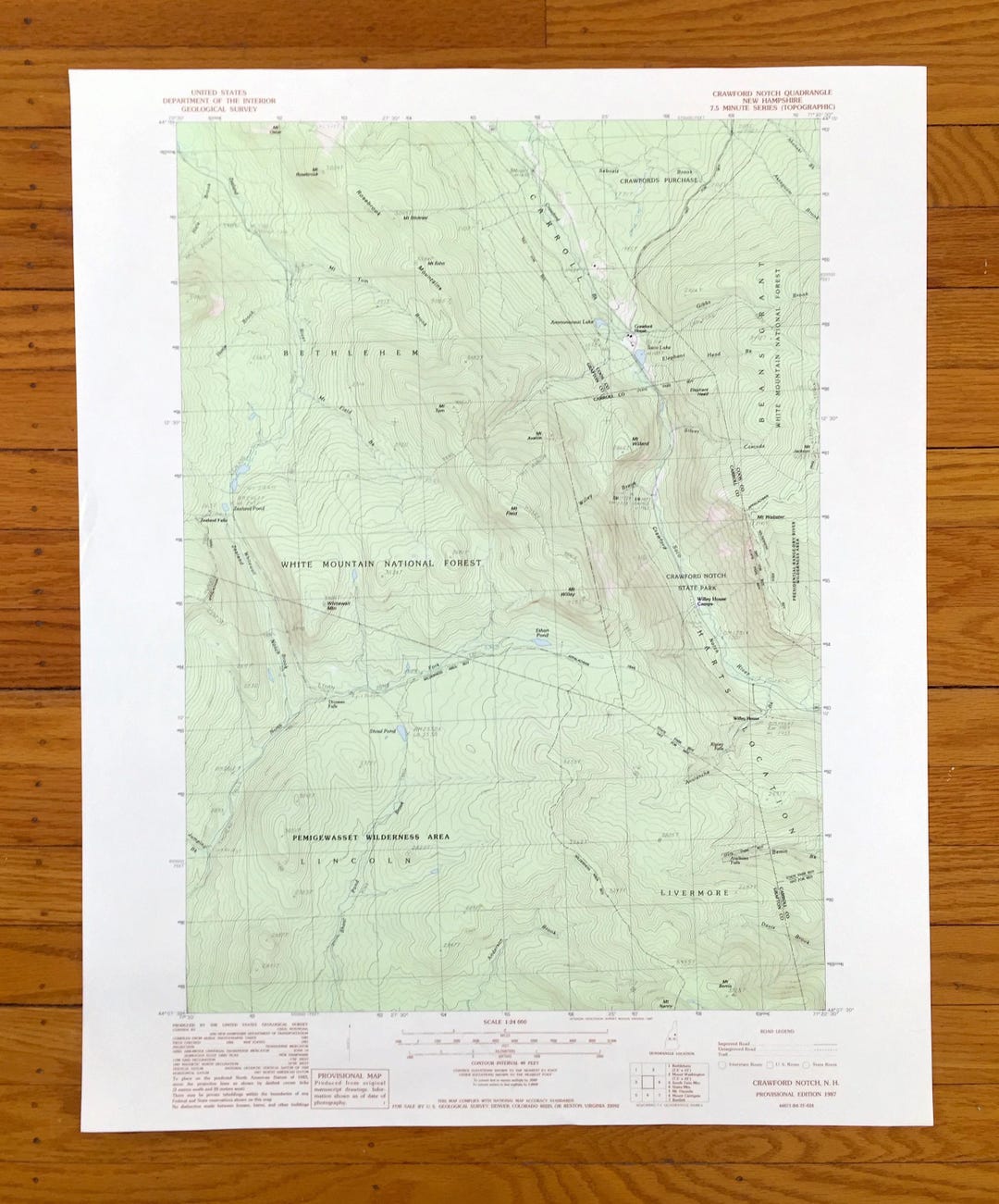 Antique Crawford Notch, New Hampshire 1987 US Geological Survey ...