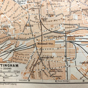 Antique 1906 Nottingham, England Map From Baedekers Atlas of Great ...
