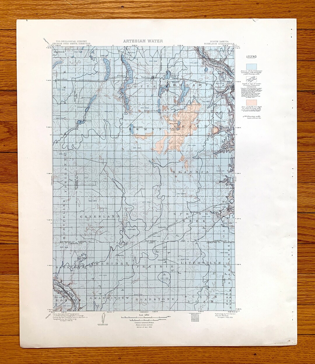 Antique Eckelson, North Dakota 1909 US Geological Survey Topographic ...