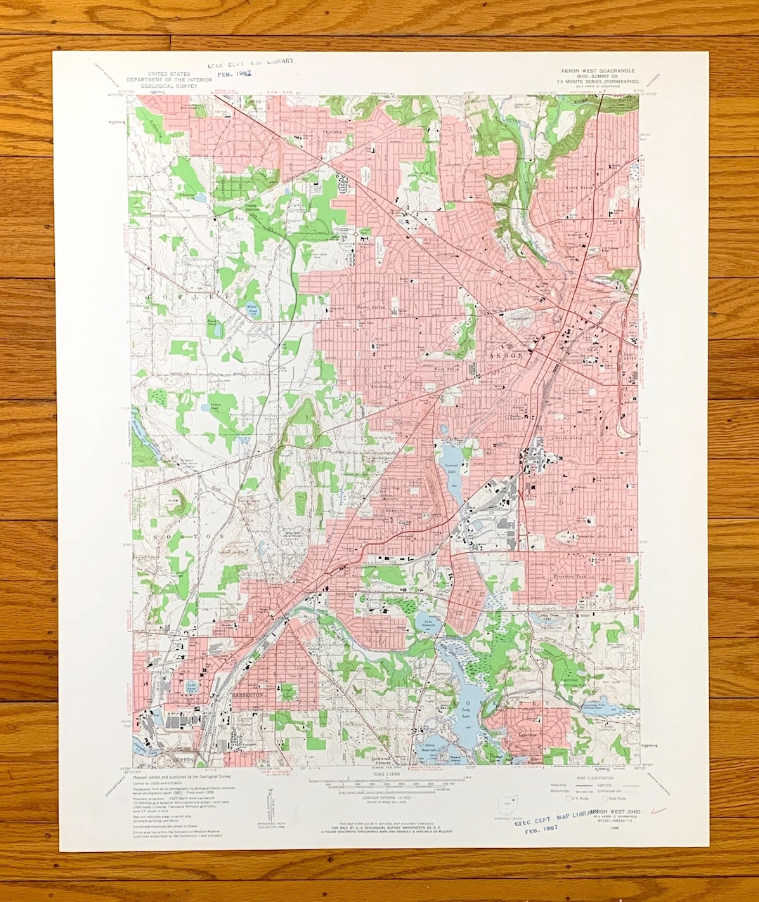 Antique Akron West, Ohio 1958 US Geological Survey Topographic Map ...
