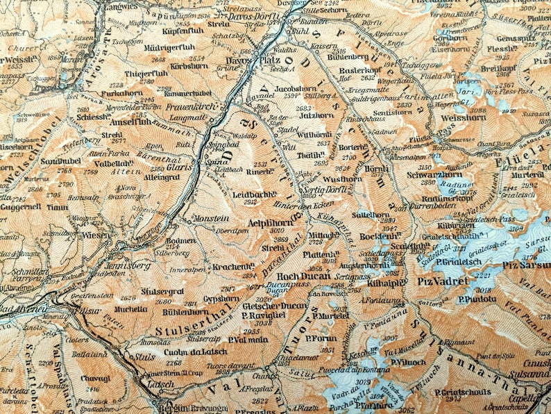 Antique 1913 Chur, Switzerland Map From Baedekers Guide Atlas – Ems ...
