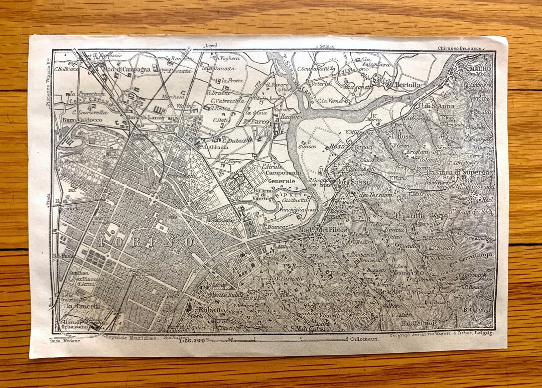 Antique 1913 Turin, Italy Map From Baedekers Guide – Torino, Piedmont ...