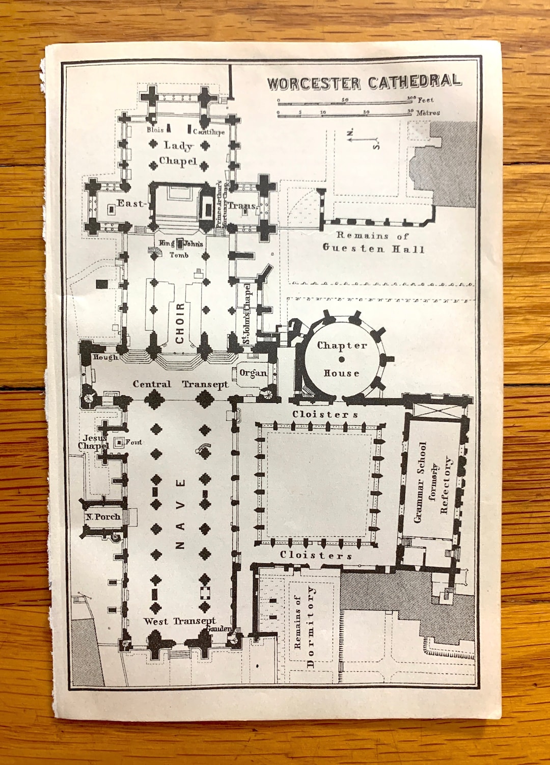 Antique 1906 Worcester Cathedral Architectural Plan From Baedekers ...