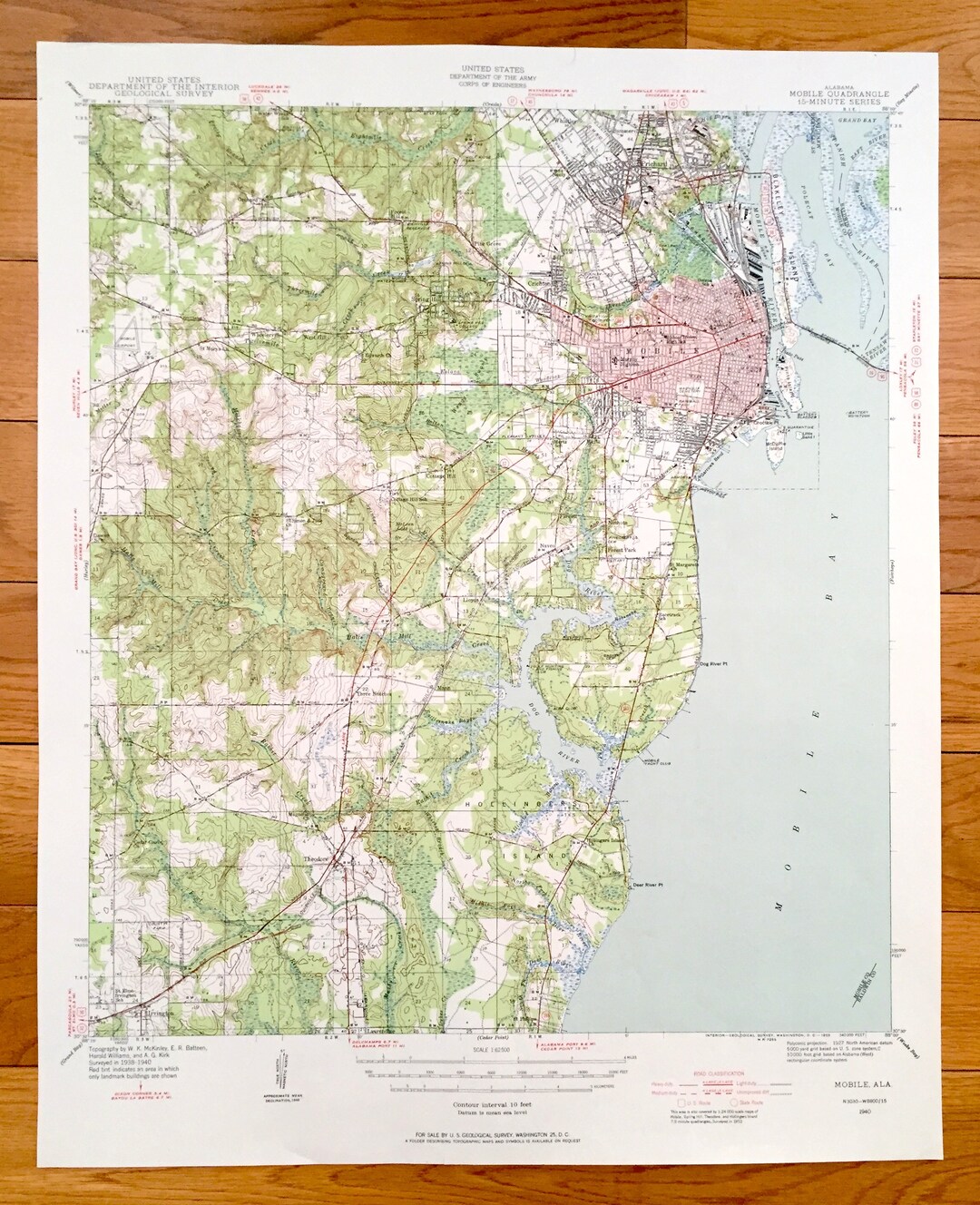 Antique Mobile, Alabama 1940 US Geological Survey Topographic Map ...