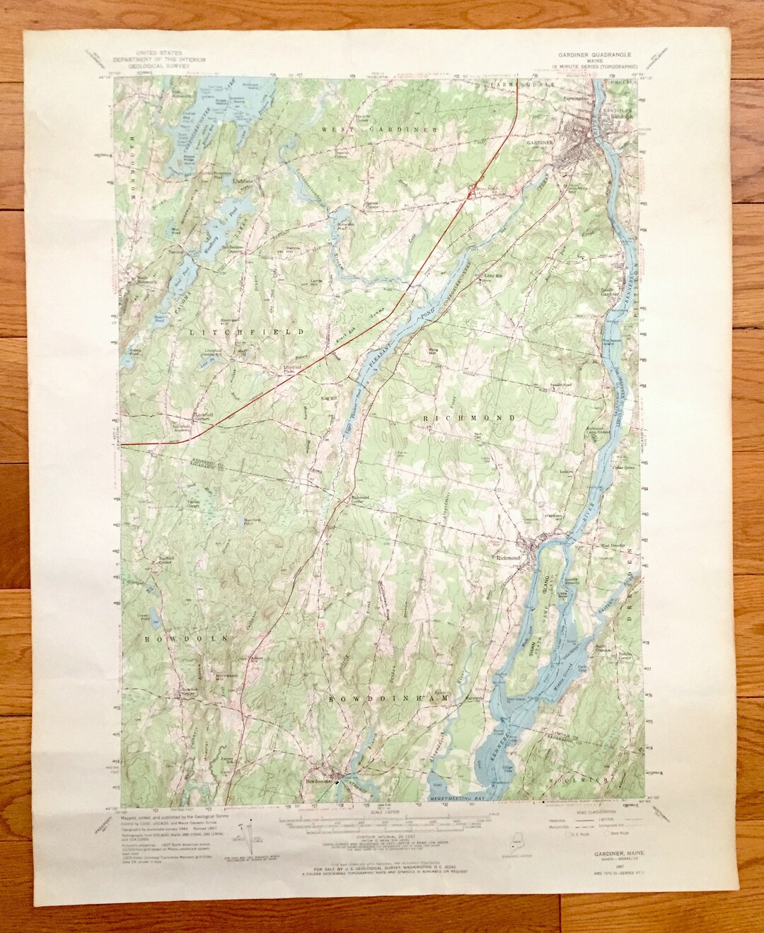 Antique Bowdoin & Gardiner, Maine 1957 US Geological Survey Topographic ...