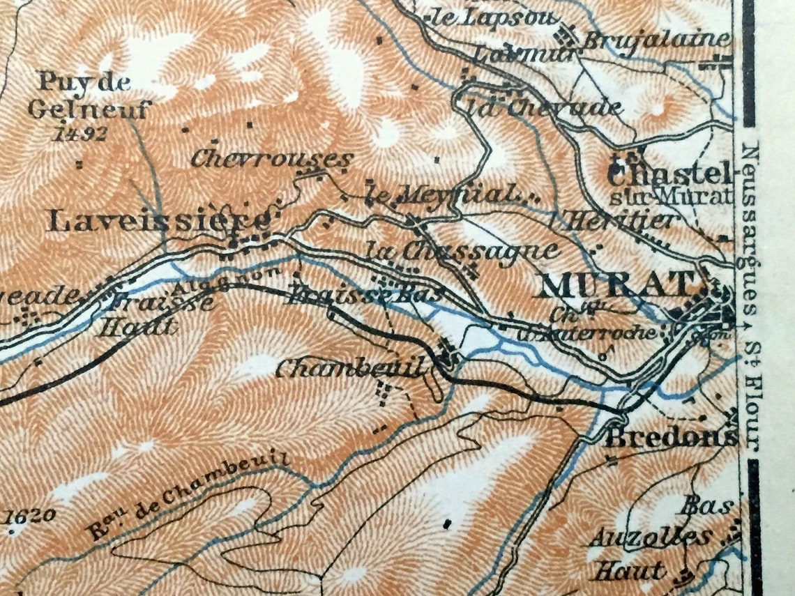 Antique 1914 Murat France Map from Baedekers Guide Atlas | Etsy