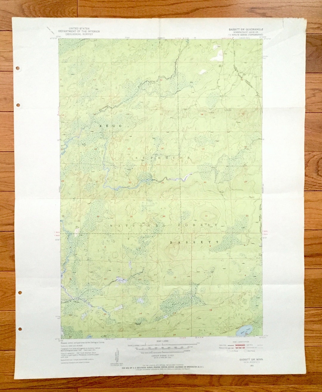 Antique Babbitt SW, Minnesota 1951 US Geological Survey Topographic Map ...