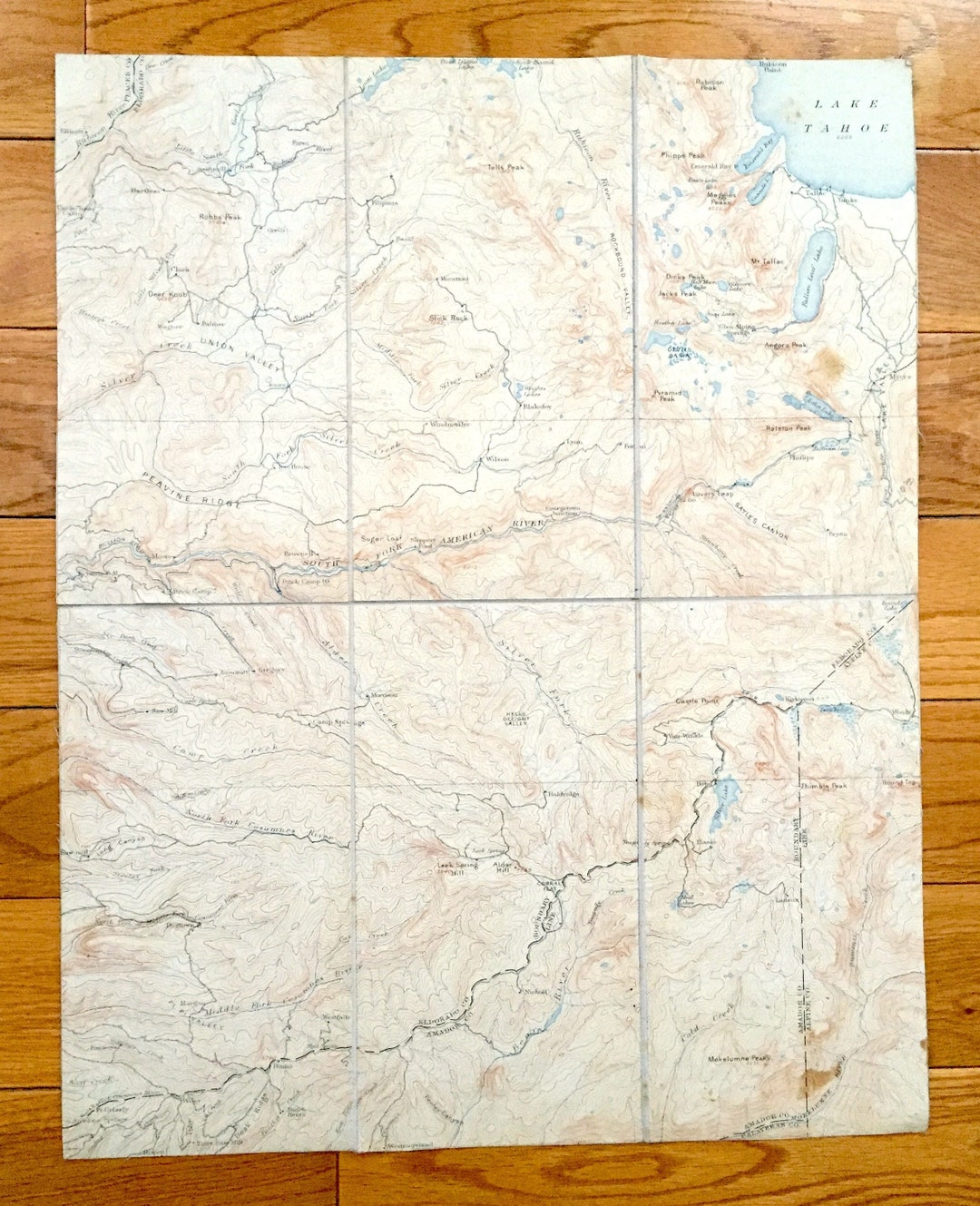 Antique Lake Tahoe, California 1896 US Geological Survey Topographic ...