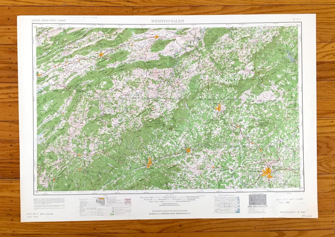 Antique Winston-salem, North Carolina 1962 US Geological Survey ...
