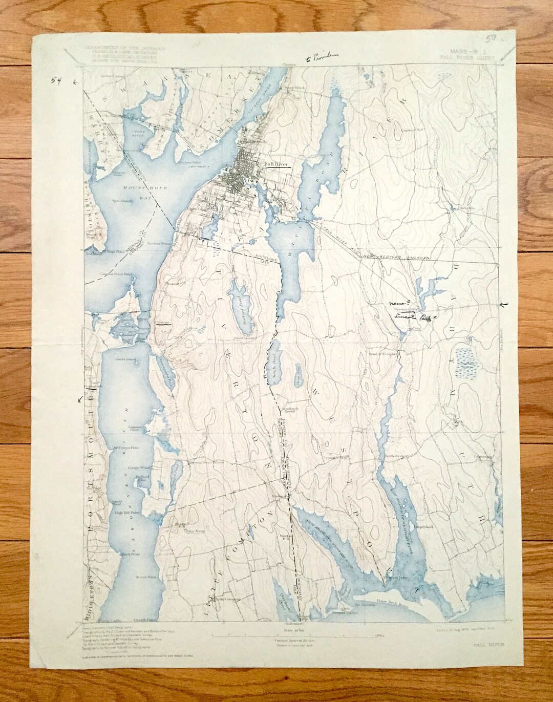 Antique 1893 Fall River, Massachusetts US Geological Survey Topographic ...