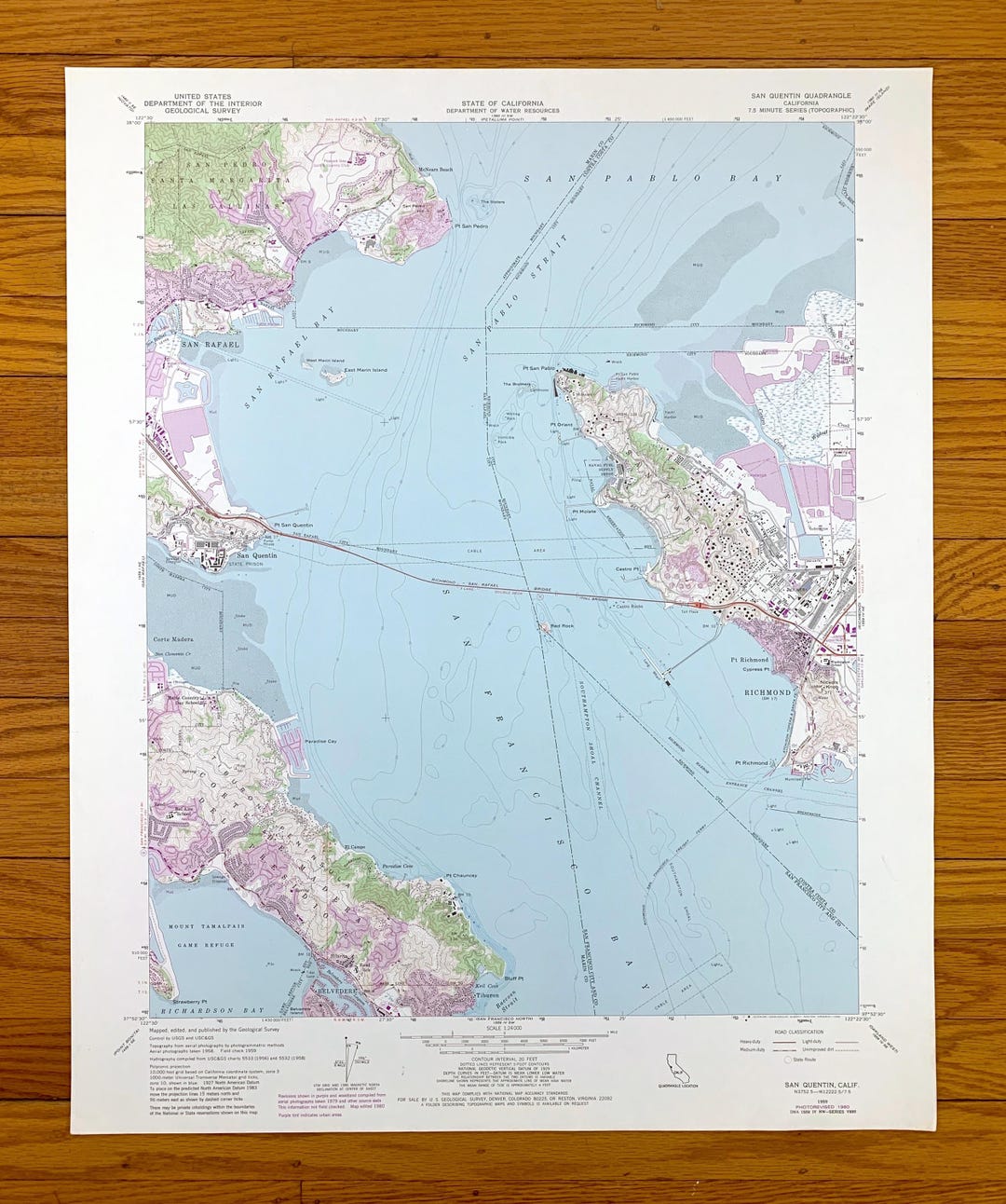 Antique San Quentin, California 1959 US Geological Survey Topographic ...