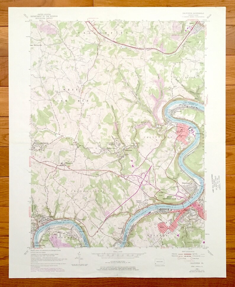 Antique California Pennsylvania 1954 US Geological Survey - Etsy