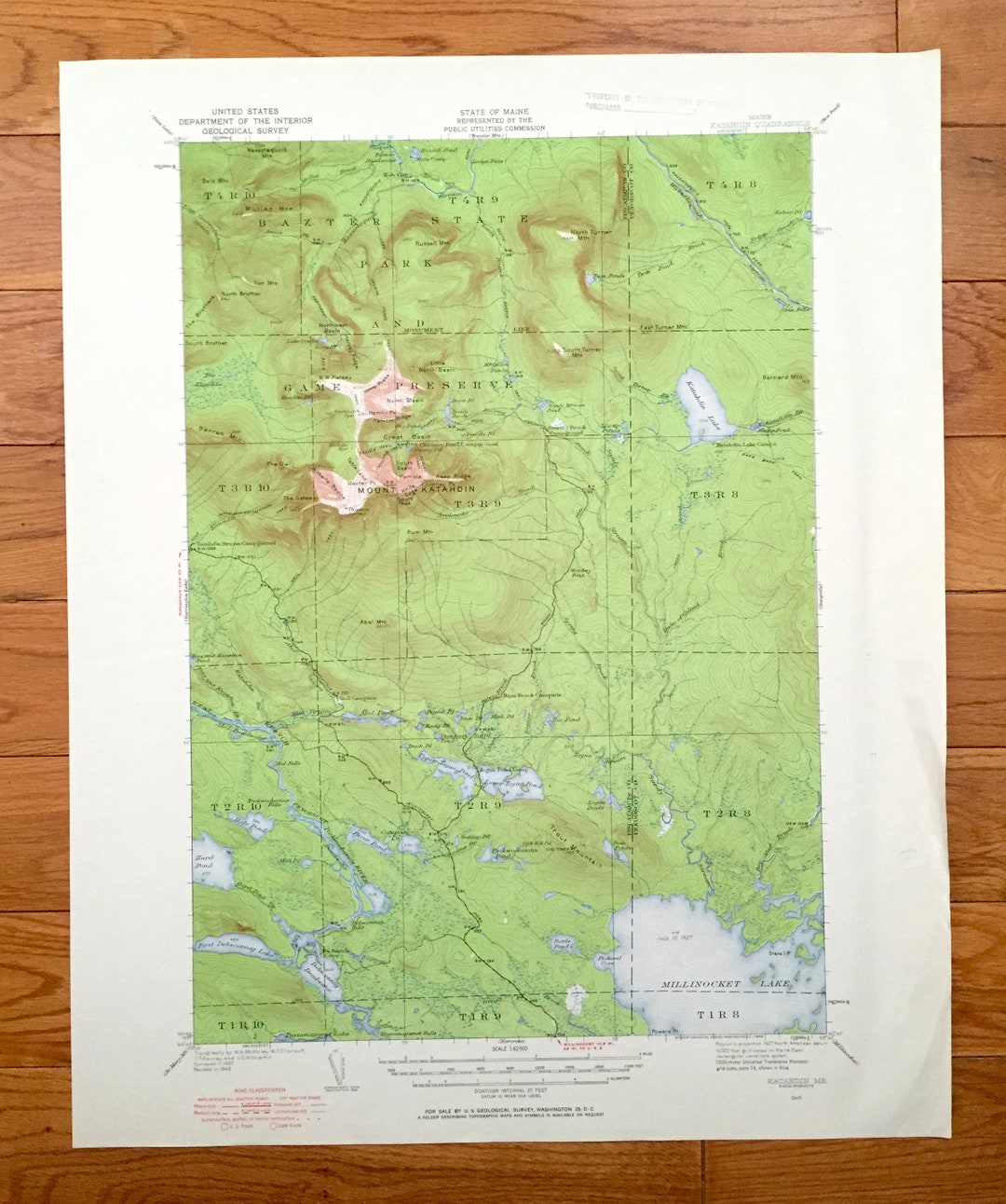 Antique Mount Katahdin, Maine 1949 US Geological Survey Topographic Map ...