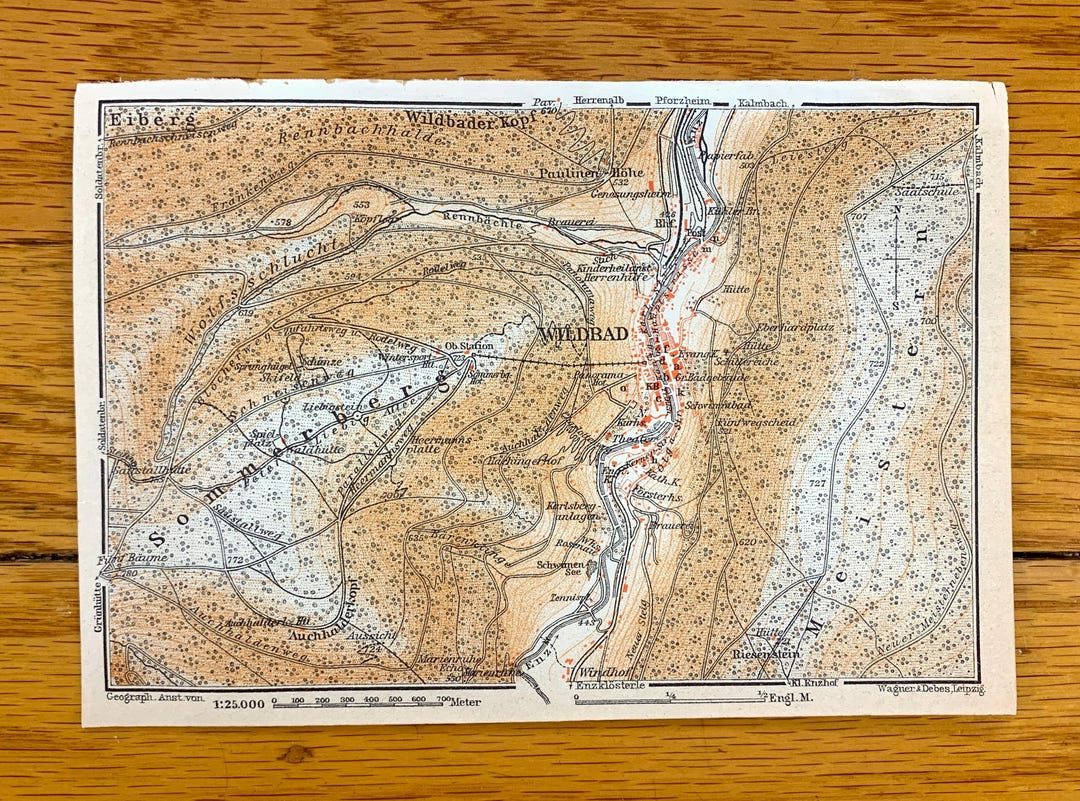 Antique 1911 Bad Wildbad, Germany Map From Baedekers Guide Atlas ...