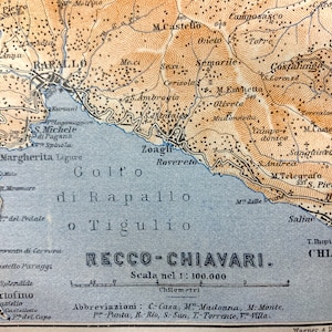 Antique 1913 Rapallo, Italy Map From Baedekers Guide Liguria, Recco ...