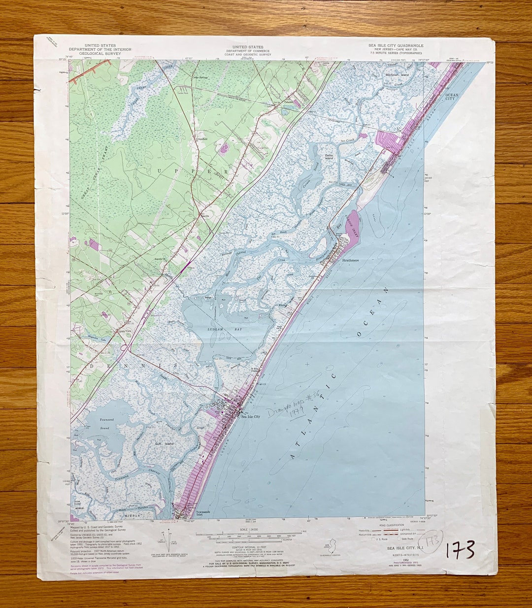 Antique Sea Isle City, New Jersey 1952 US Geological Survey Topographic ...