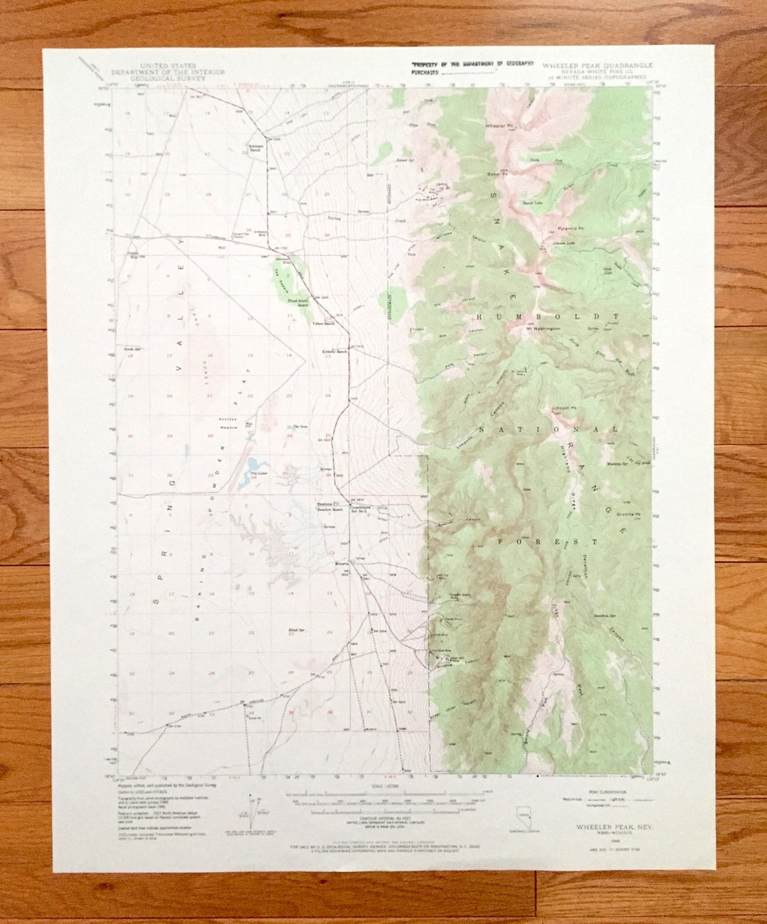 Antique Wheeler Peak, Nevada 1948 US Geological Survey Topographic Map ...