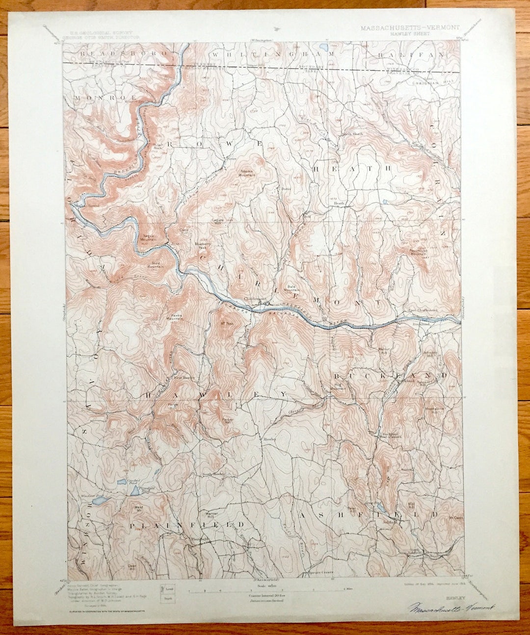 Antique Hawley, Massachusetts 1894 US Geological Survey Topographic Map ...