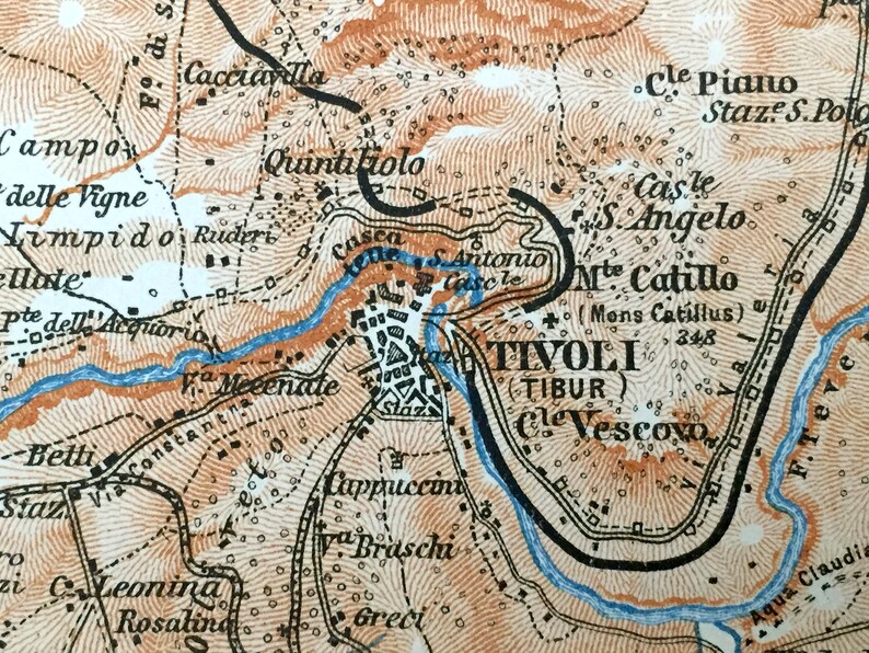 Antique 1904 Tivoli Italy Map From Baedekers Guide Rome - Etsy