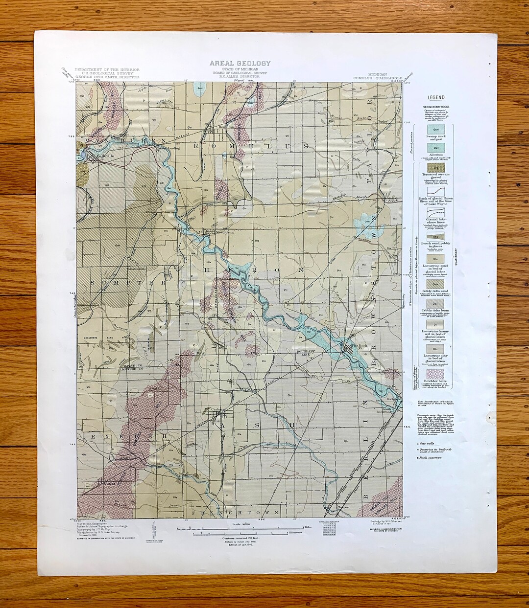 Antique Romulus, Michigan 1916 US Geological Survey Topographic Map ...