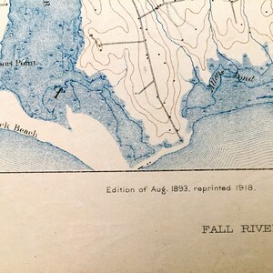 Antique 1893 Fall River, Massachusetts US Geological Survey Topographic ...