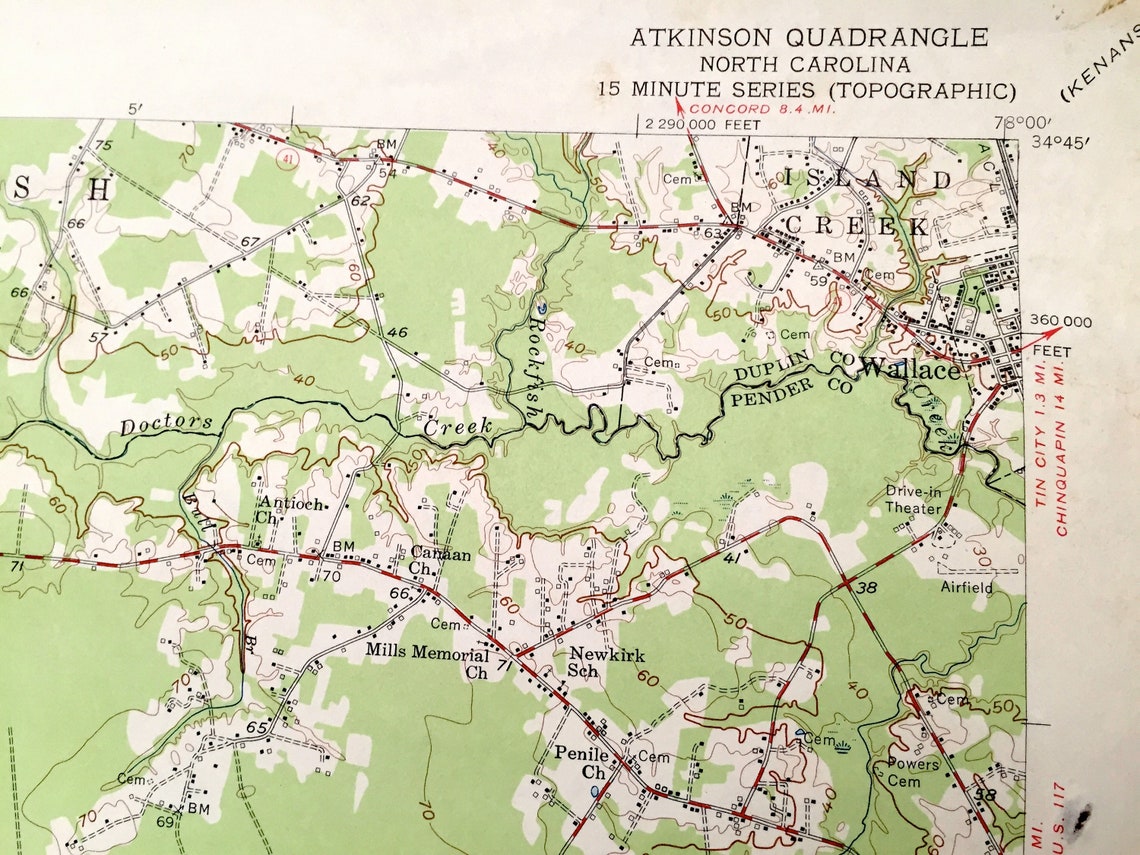 Antique Atkinson North Carolina 1955 US Geological Survey | Etsy
