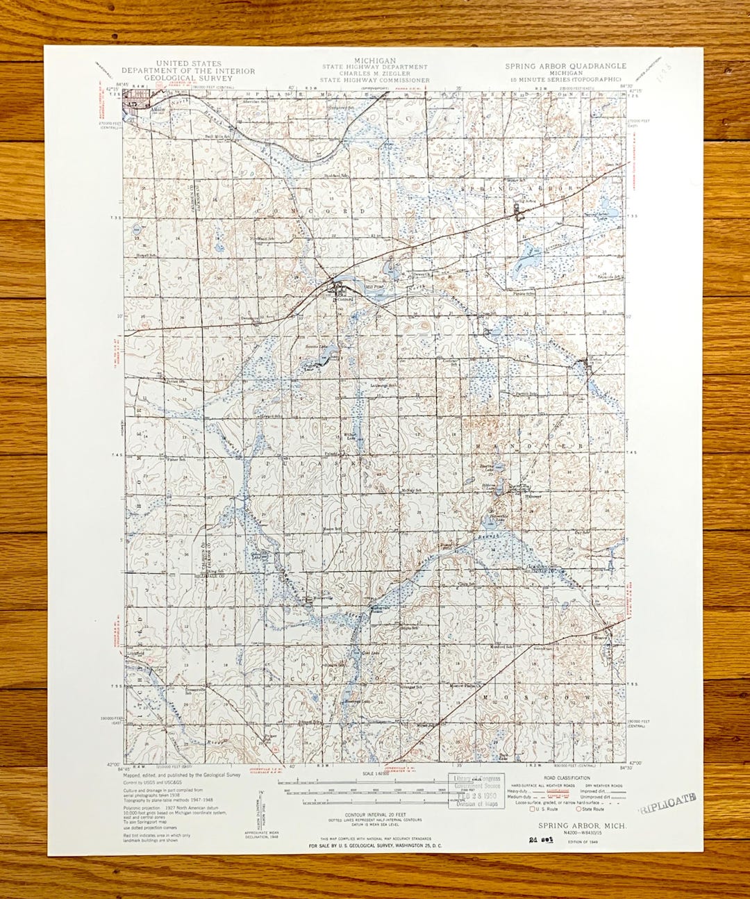 Antique Spring Arbor, Michigan 1935 US Geological Survey Topographic ...