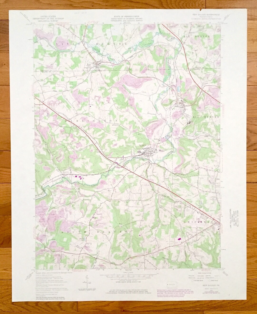 Antique New Galilee, Pennsylvania 1957 US Geological Survey Topographic ...