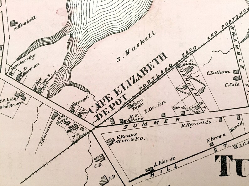 Antique 1871 Cape Elizabeth, Maine Map From F.W. Beers Atlas of ...