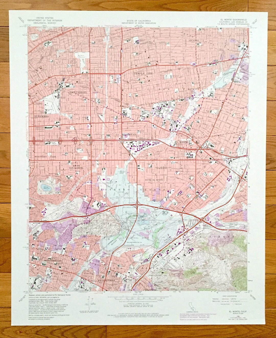 Antique El Monte, California 1966 US Geological Survey Topographic Map ...