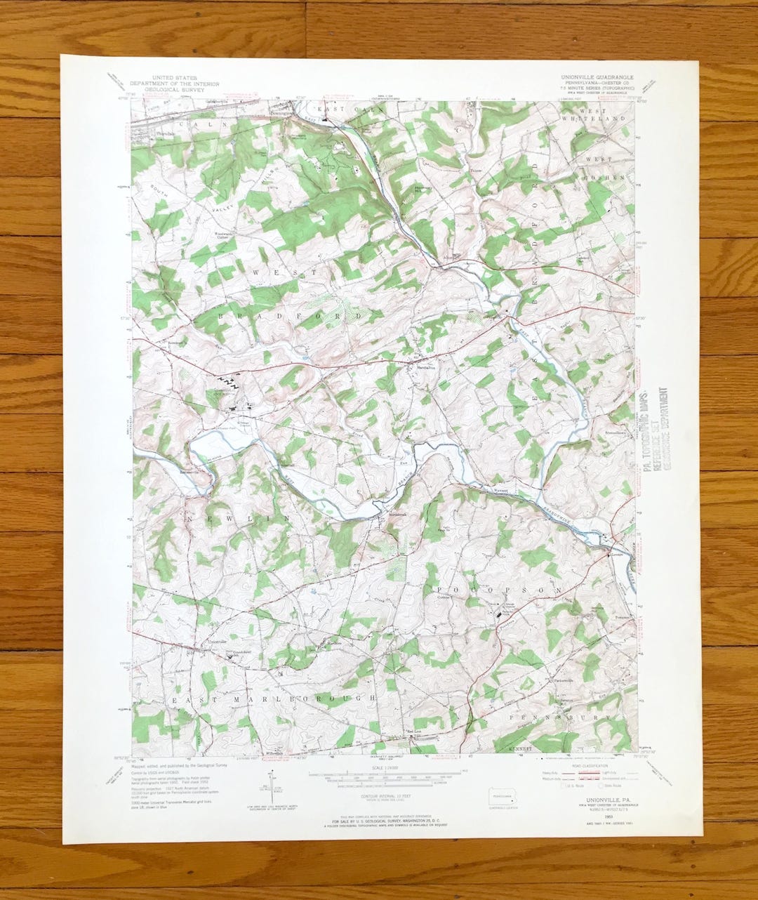 Antique Unionville, Pennsylvania 1953 US Geological Survey Topographic ...