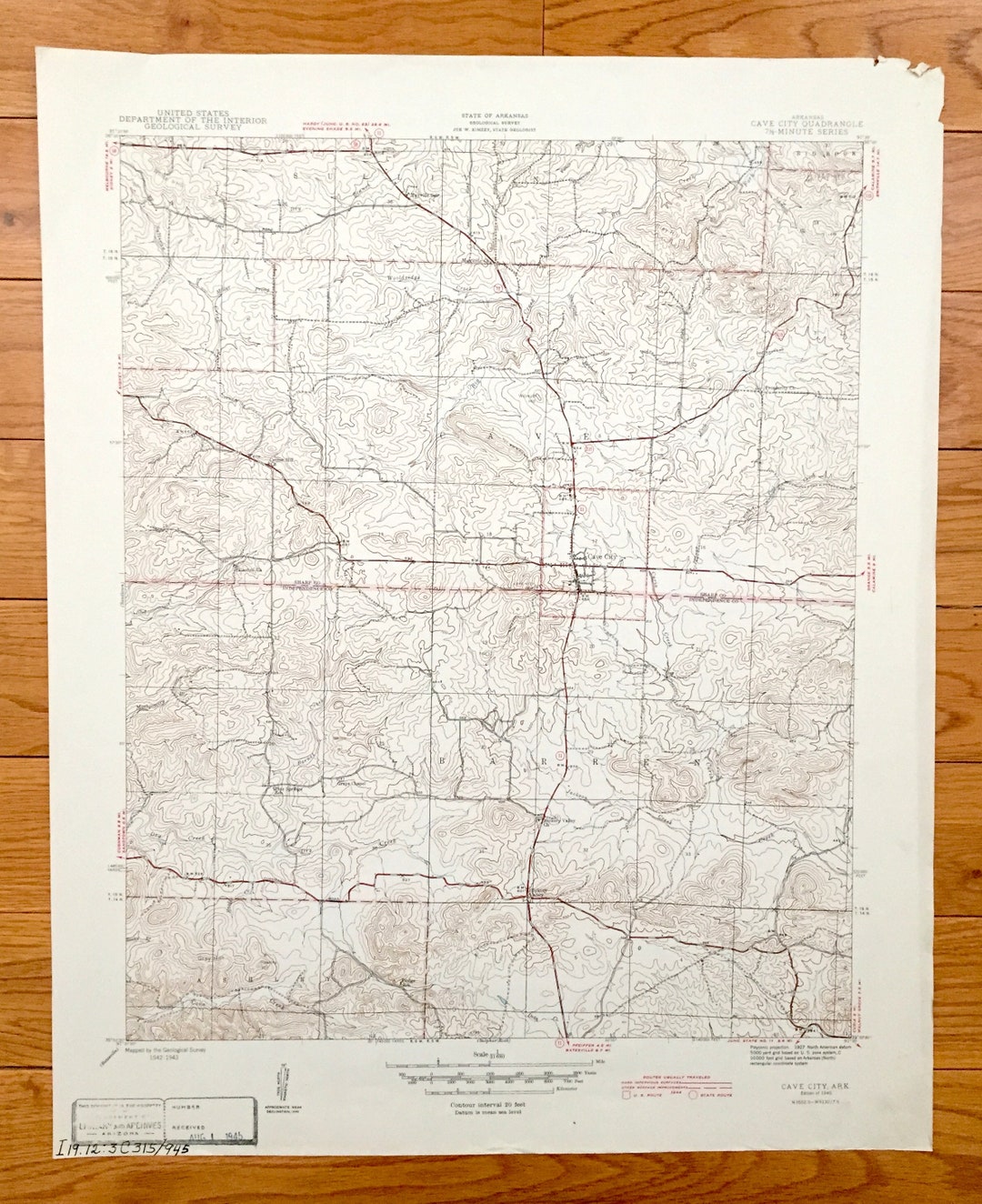 Antique Cave City, Arkansas 1945 US Geological Survey Topographic Map ...