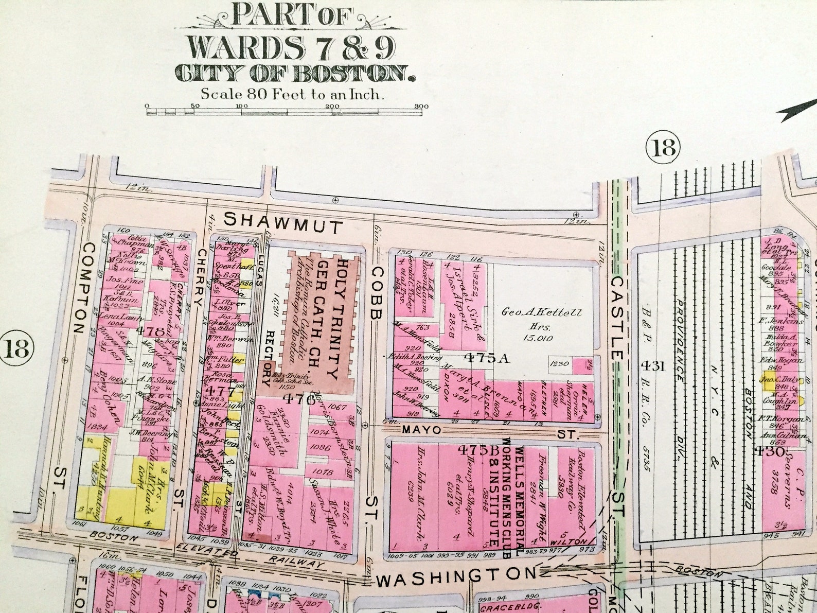 Antique 1908 Shawmut, Boston, Massachusetts Map From G.W. Bromley Atlas ...