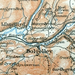 Antique 1927 Gwynedd, Wales Map From Baedekers Atlas of Great Britain ...