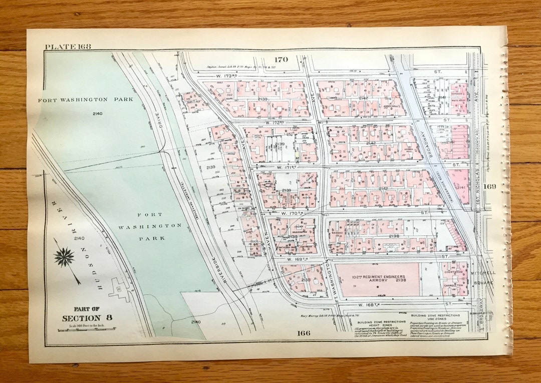 Antique Manhattan, New York City Map From Bromley's 1925 Manhattan Land ...