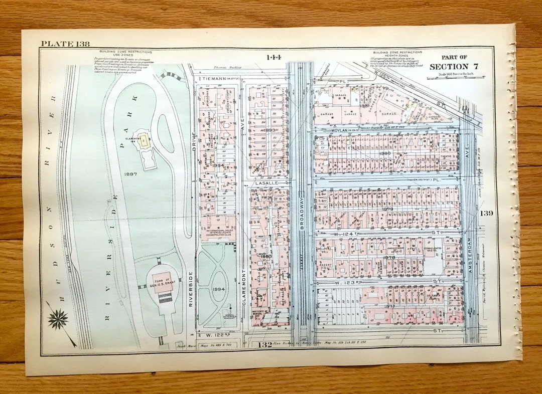 Antique Manhattan, New York City Map From Bromley's 1925 Manhattan Land ...